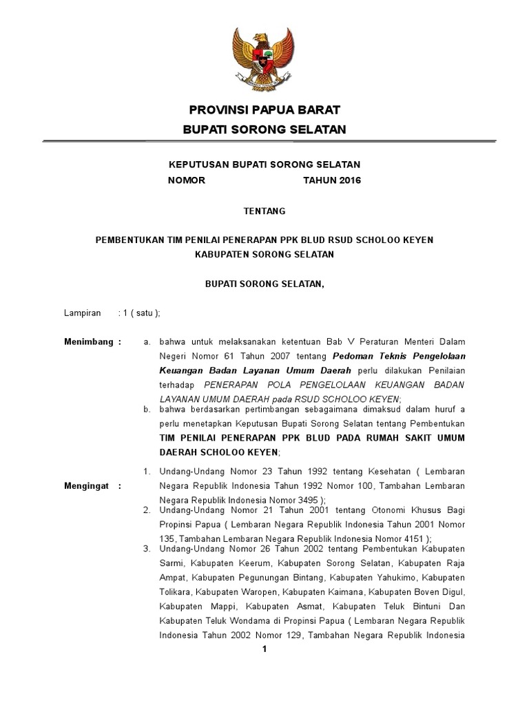 SK Bupati Tentang Pembentukan Tim Penilai Penetapan Blud | PDF SK Bupati Tentang Pembentukan Tim Penilai Penetapan Blud | PDF