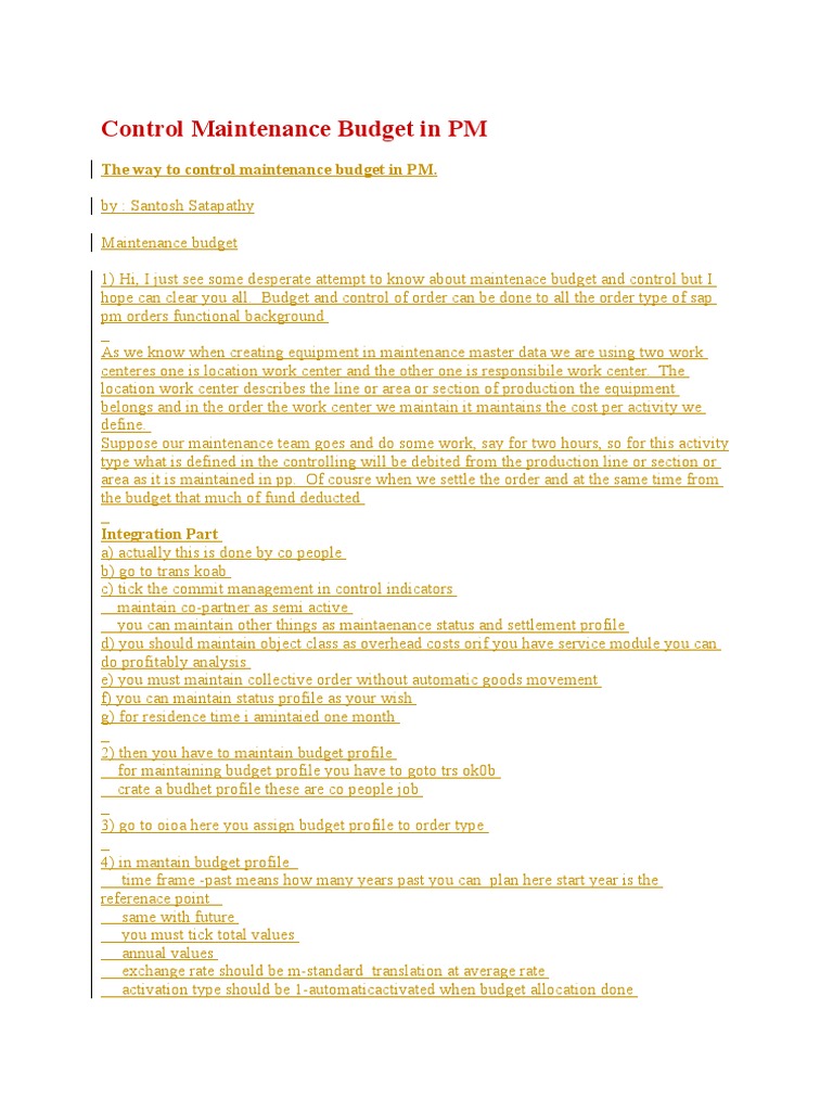 Controlling PM Maintenance Budget Guide | PDF | Finance & Money ...