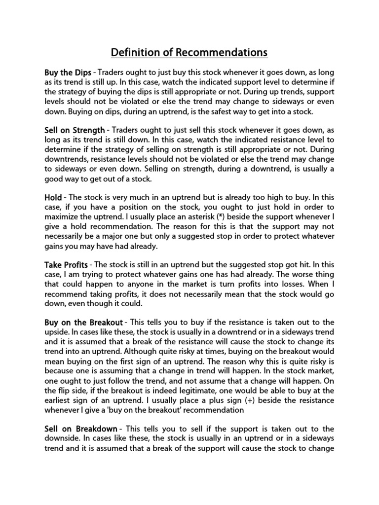 Stock Recommendations | PDF | Market Trend | Stocks