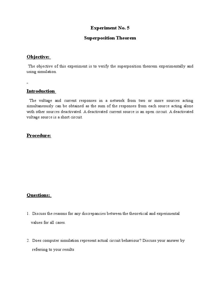 Experiment No. 5 Superposition Theorem | PDF
