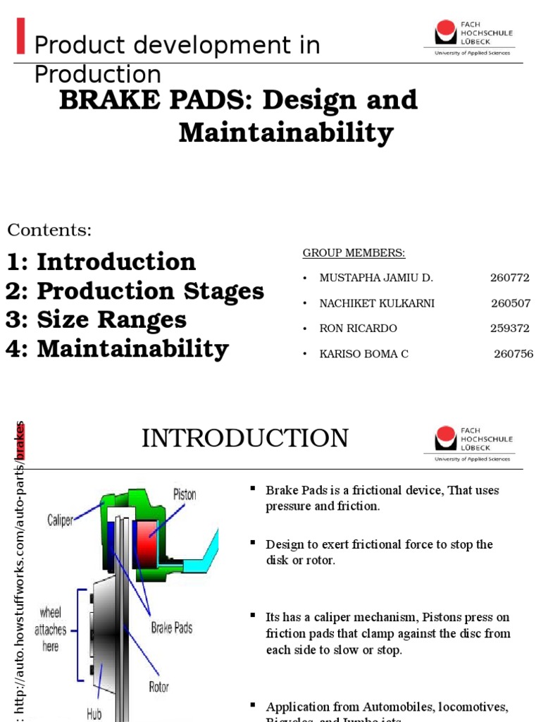 BRAKE PADS: Design and Maintainability: Product Development in ...