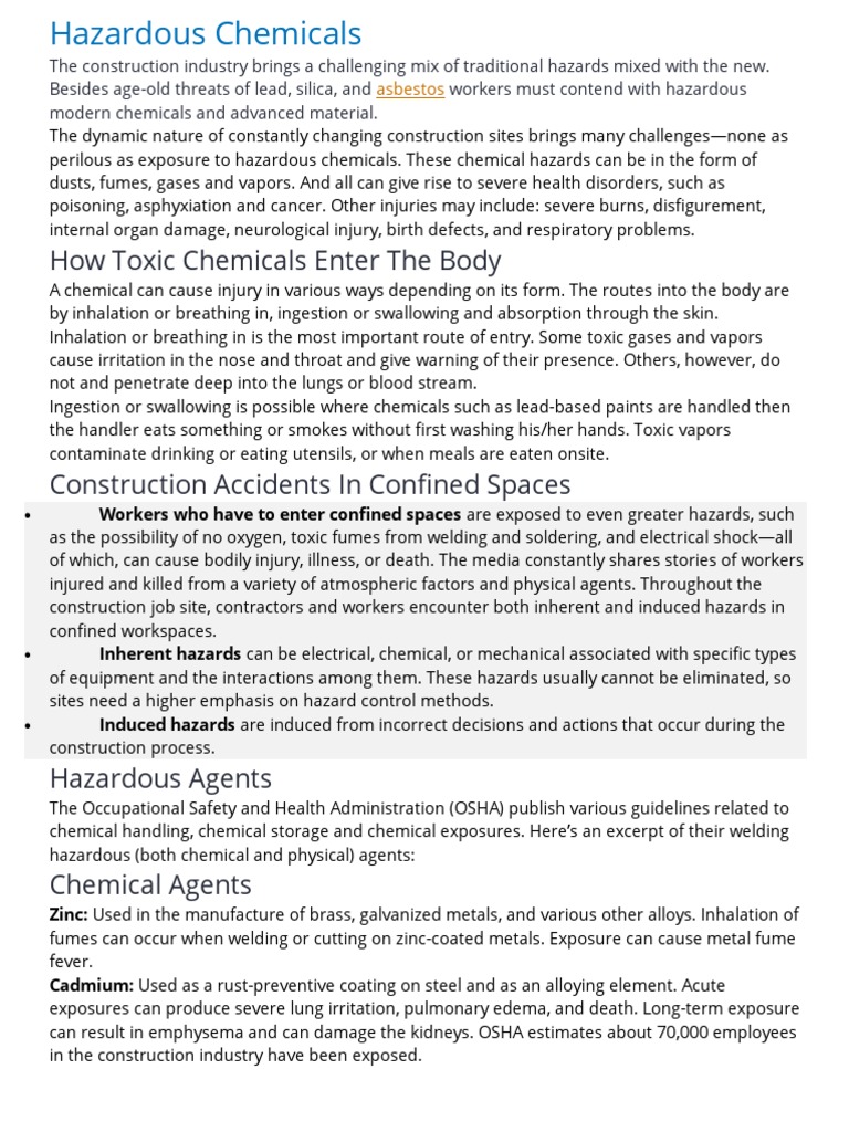Hazardous Chemicals & Toxic Substances List | PDF | Occupational Safety ...