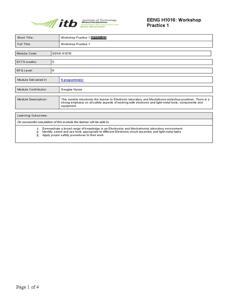 Module Workshop Practice 1 PDF | PDF | Soldering | Educational Assessment