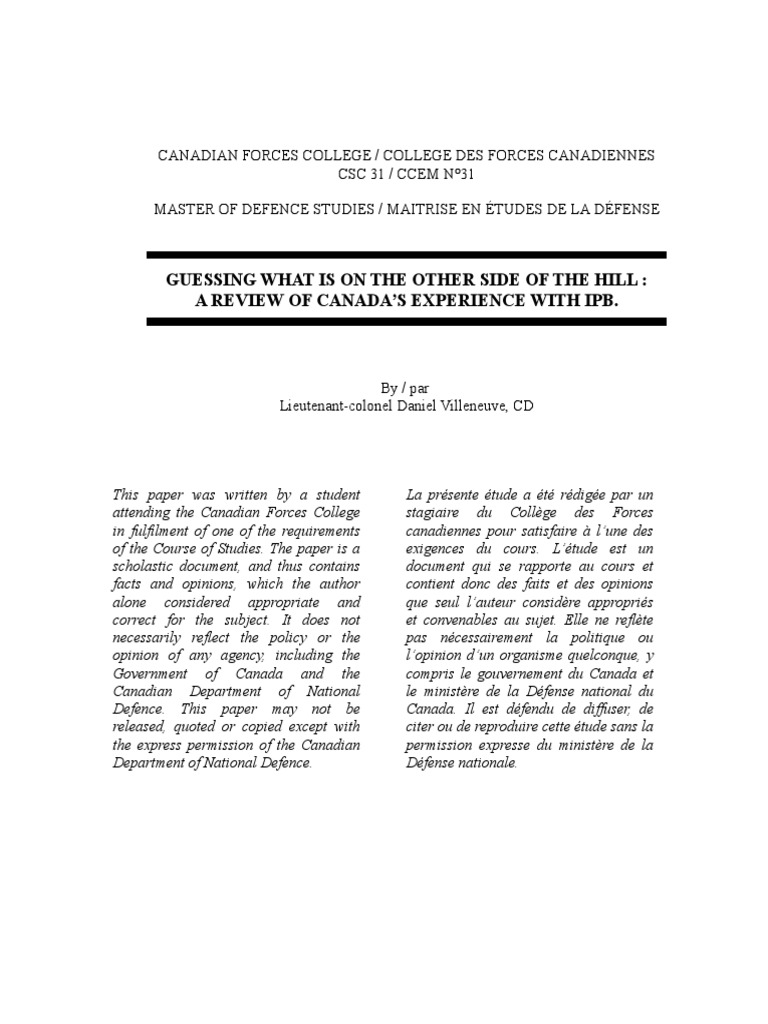 Canada’s IPB Process: A Critical Review | PDF | Military Intelligence ...