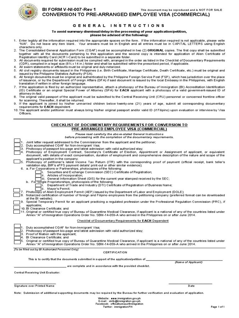 Bi Form V Ni 007 Rev 1 | PDF | Identity Document | Travel Visa