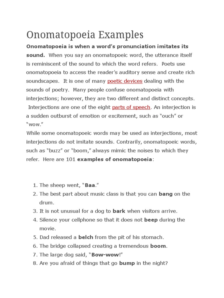 Onomatopoeia Examples | PDF | Linguistics | Languages