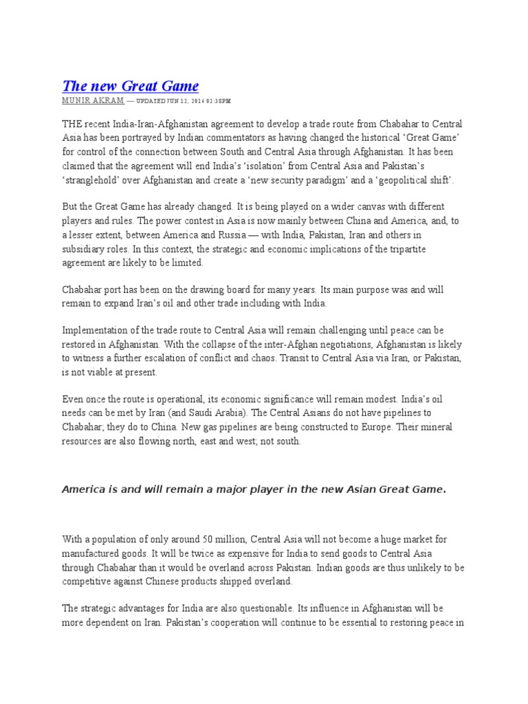 The New Great Game | PDF | The Great Game | Pakistan