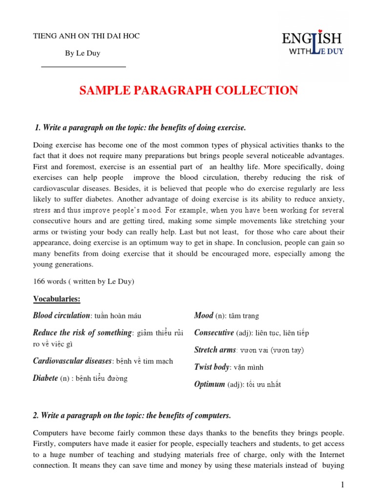 Sample Paragraph Collection | PDF | Physical Exercise | Social ...