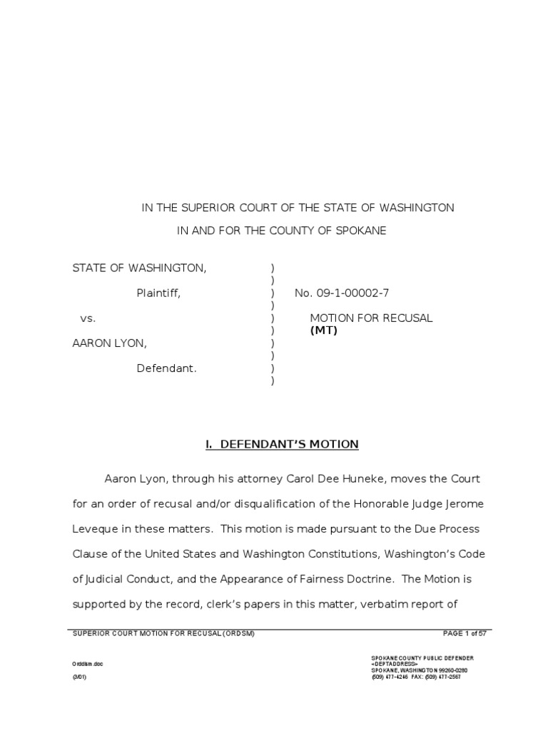Recusal Brief Final | PDF | Continuance | Judicial Disqualification