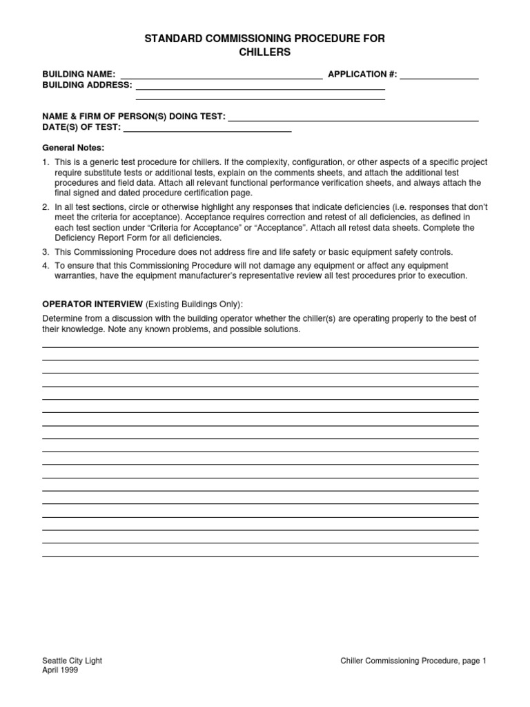 STD Chiller Commissioning Procedures PDF | PDF | Calibration | Temperature