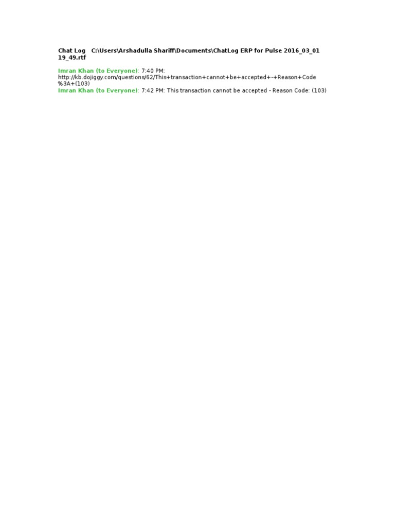 ERP Chat Log: Transaction Error 103 | PDF