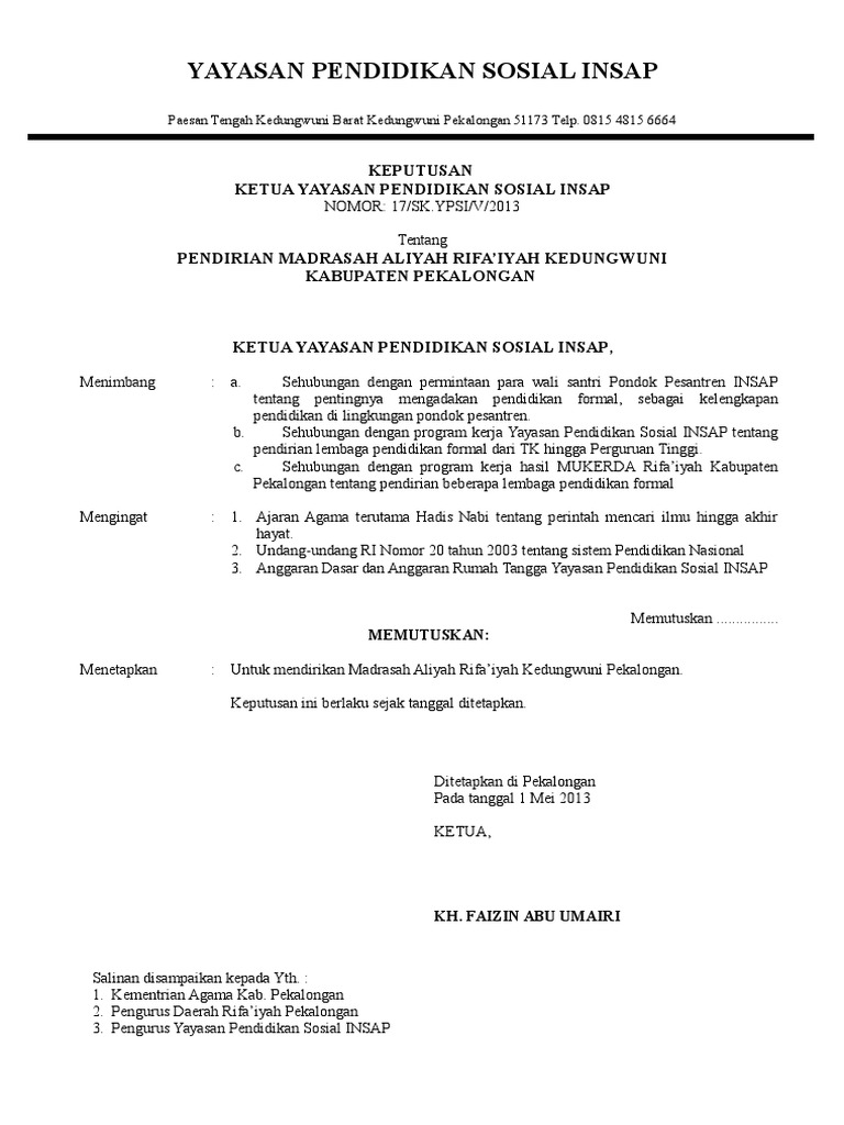 SK Pendirian Marik | PDF