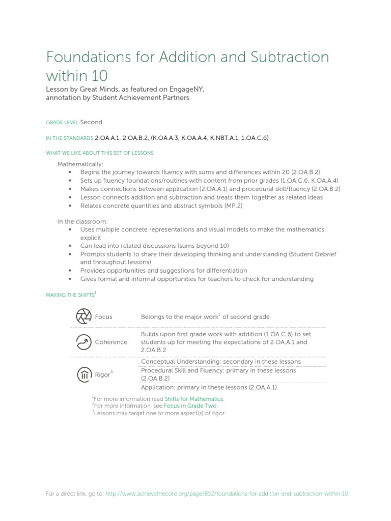 Grade 2 EngageNY Lesson - Add - Subtract Within 10 Final02.03.15 | PDF ...