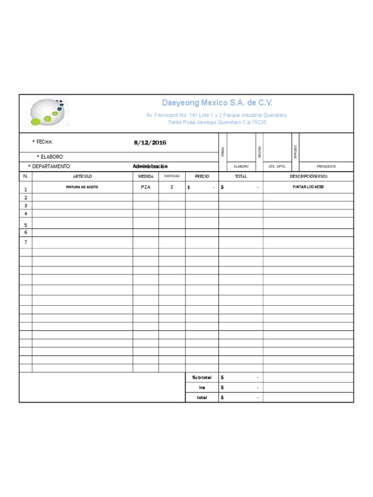 Formato de Requisicion de Compras | PDF