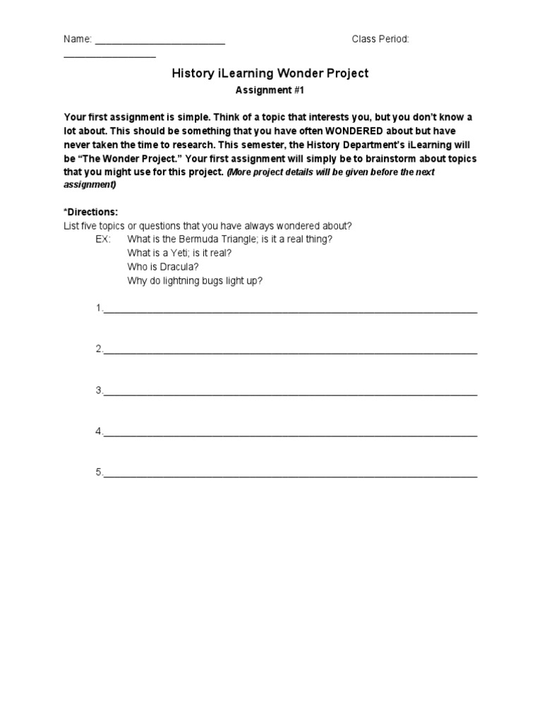 Assignment 1 Gettingstartedonwonderproject | PDF