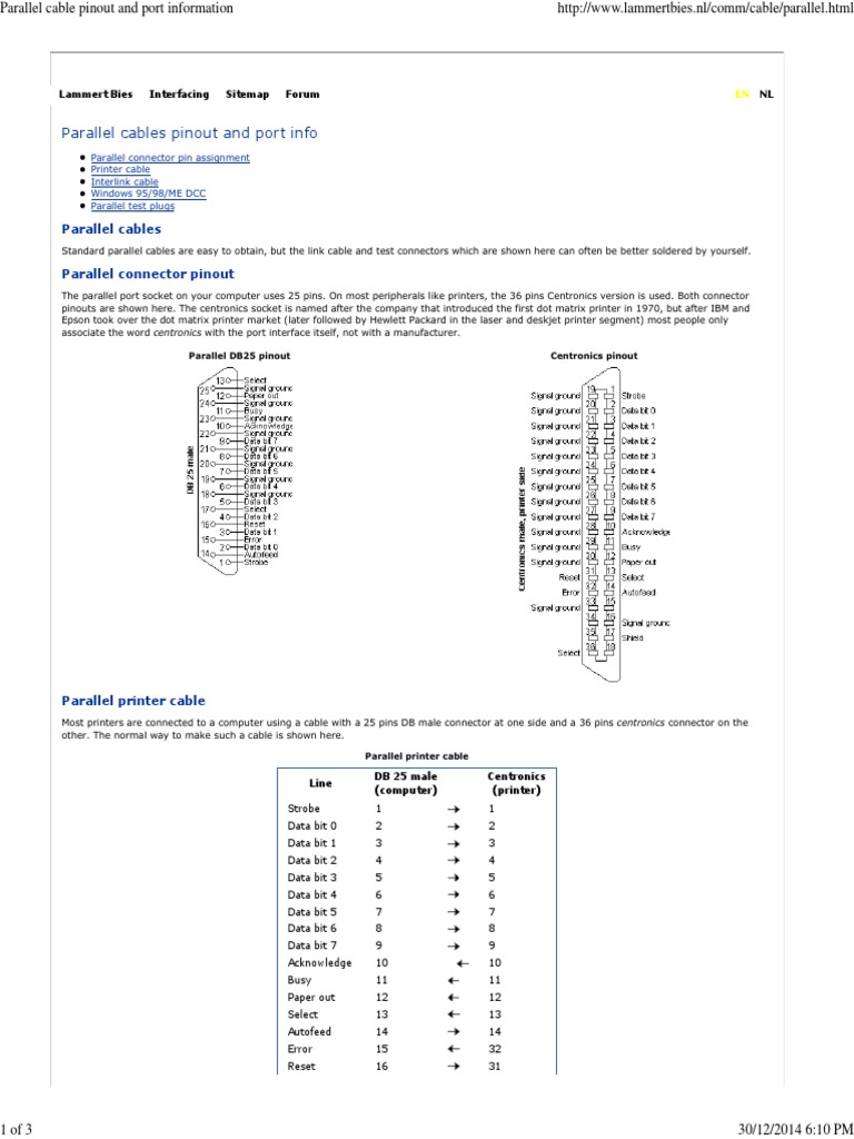 Parallel Cable Pinout and Port Information | PDF | Electrical Connector ...