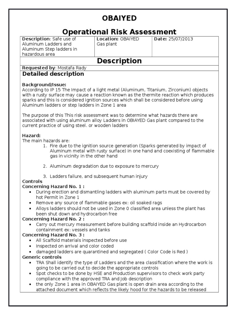 Risk Assessment, Aluminum Ladders and Step Ladders | PDF | Firefighting ...