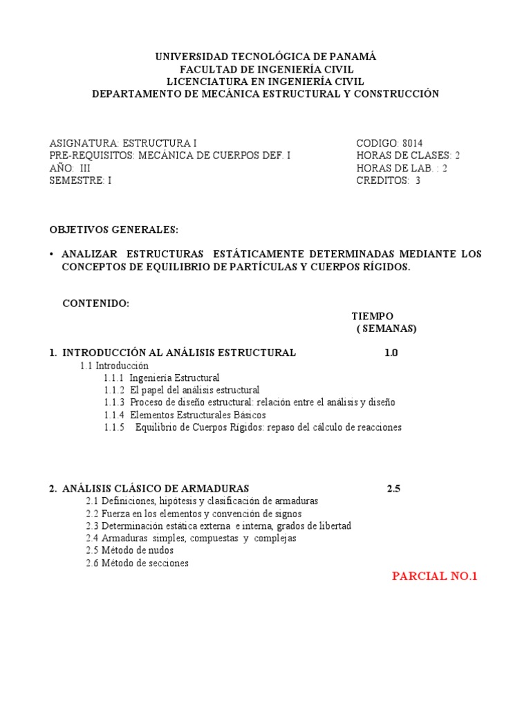 Programa de Estructuras I UTP | PDF | Ingeniería mecánica | Ingeniero civil