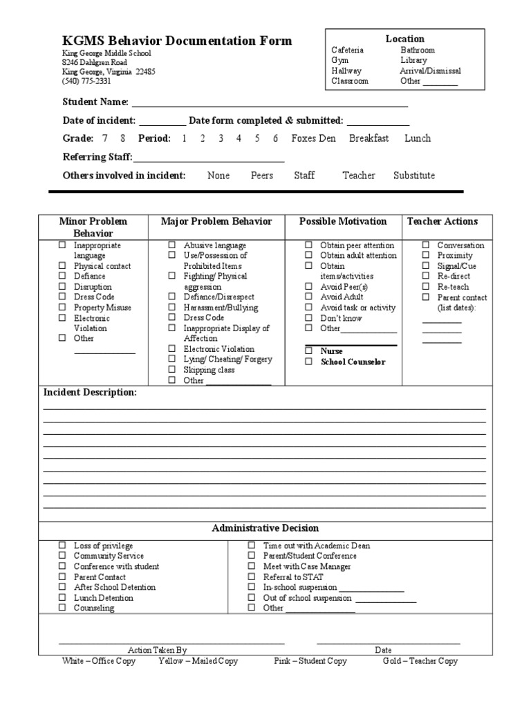 Kgms Behavior Documentation Form | PDF