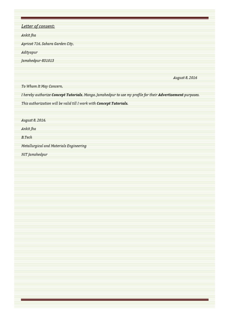 Ankit Jha Conscent Letter | PDF