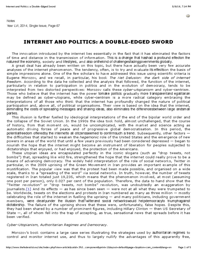 Internet and Politics: A Double-Edged Sword | PDF | Social Networking ...