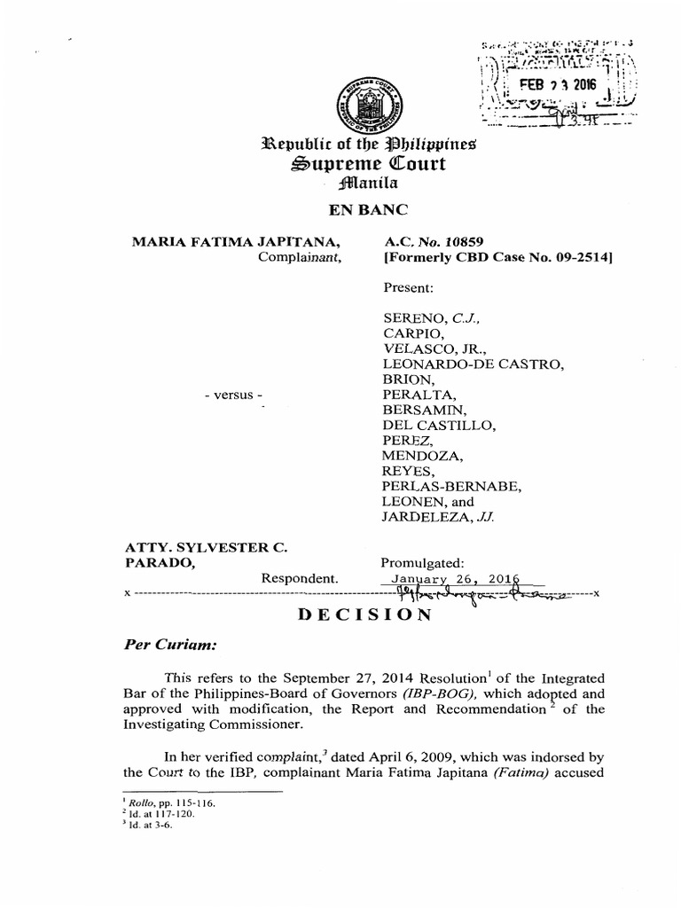 A Decision Ruling On Unethical Conduct In The Performance Of Notarial