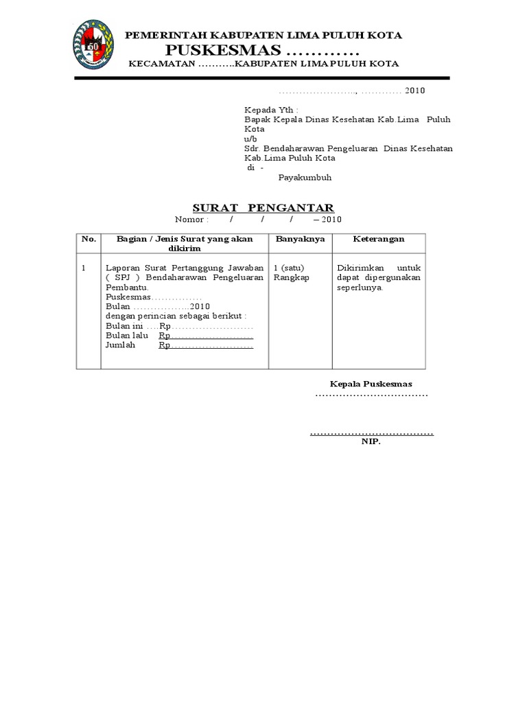 Format Surat Pengantar SPJ | PDF