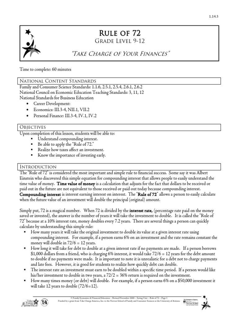Rule of 72 Lesson Plan | PDF | Compound Interest | Interest