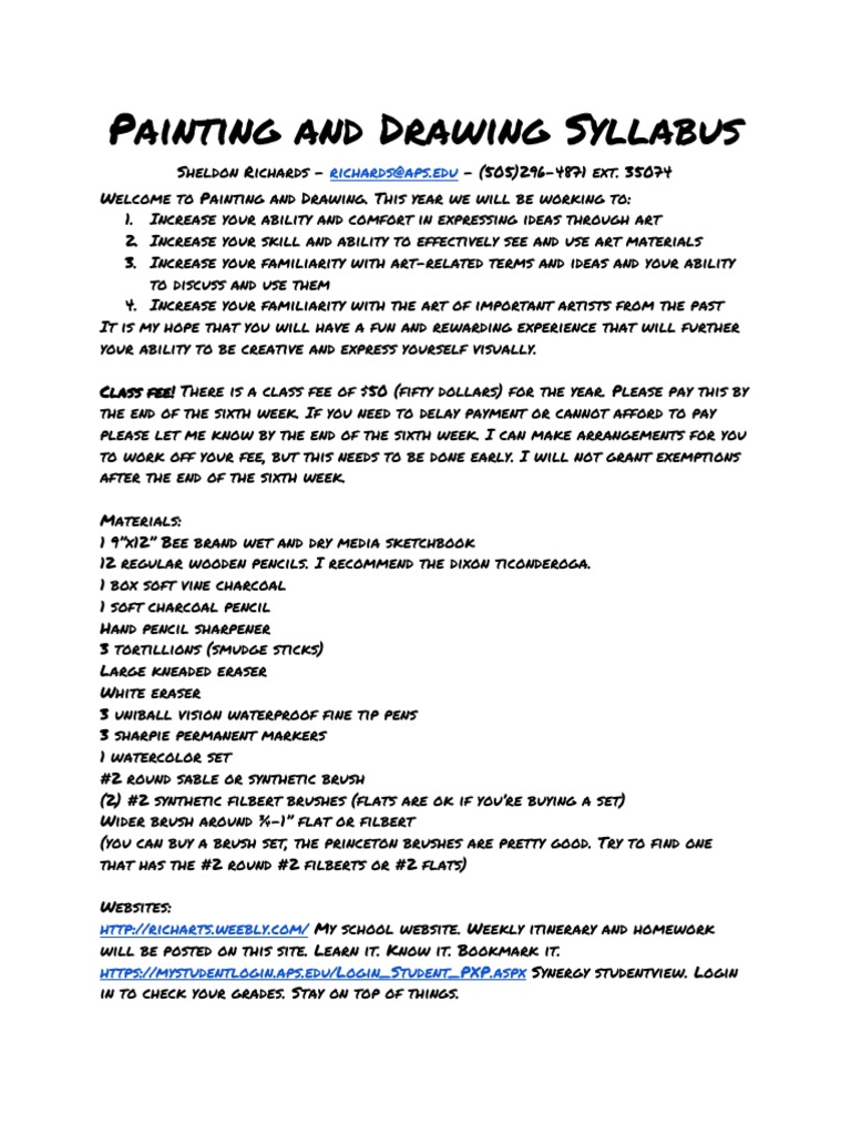 Painting and Drawing Syllabus: Richards@aps - Edu | PDF