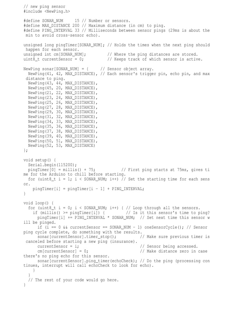 NewPing Sensor Code for Arduino | PDF