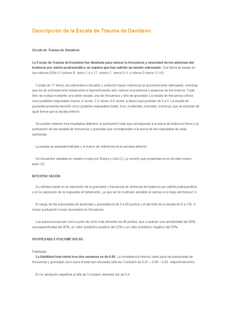 Escala de Trauma de Davidson (DTS) | PDF | Trauma psicólogico | Alfa de ...