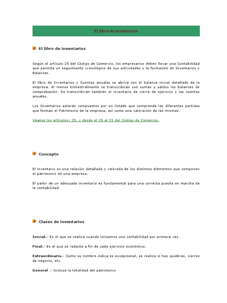 El Libro de Inventarios CONCEPTO | PDF | Contabilidad | Inventario