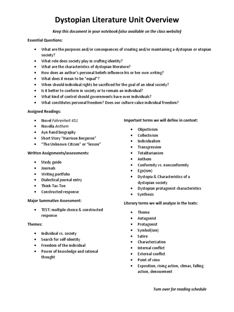 Dystopian Literature Unit Overview | PDF | Dystopia | Science