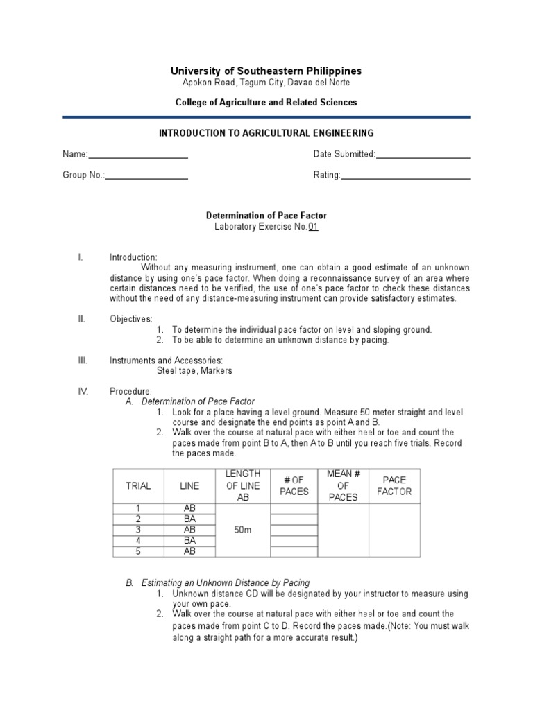 Determining Pace Factor in Surveying | PDF | Distance | Scientific ...