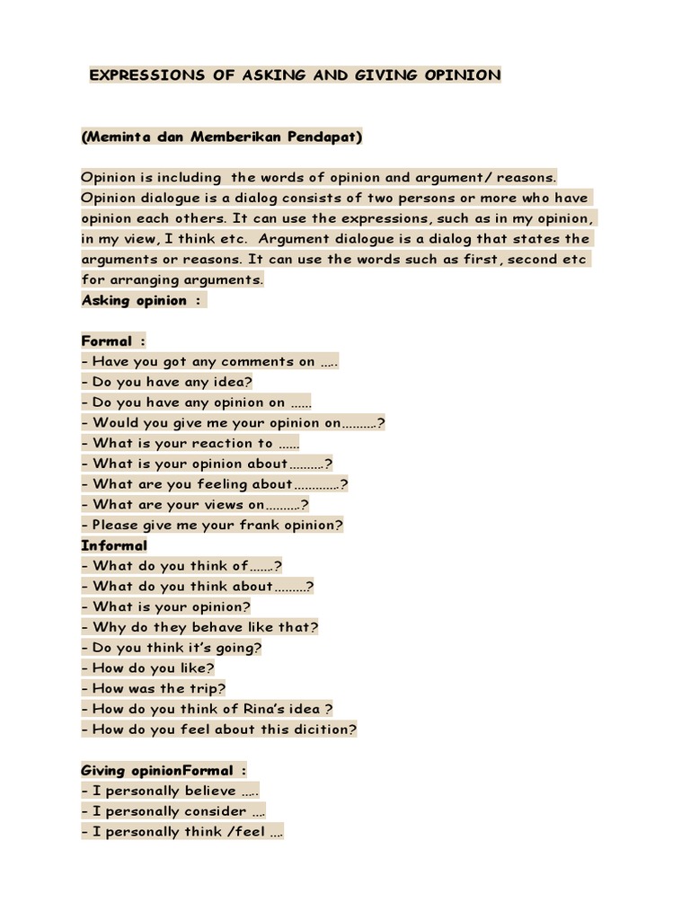 Expressions of Asking and Giving Opinion | PDF