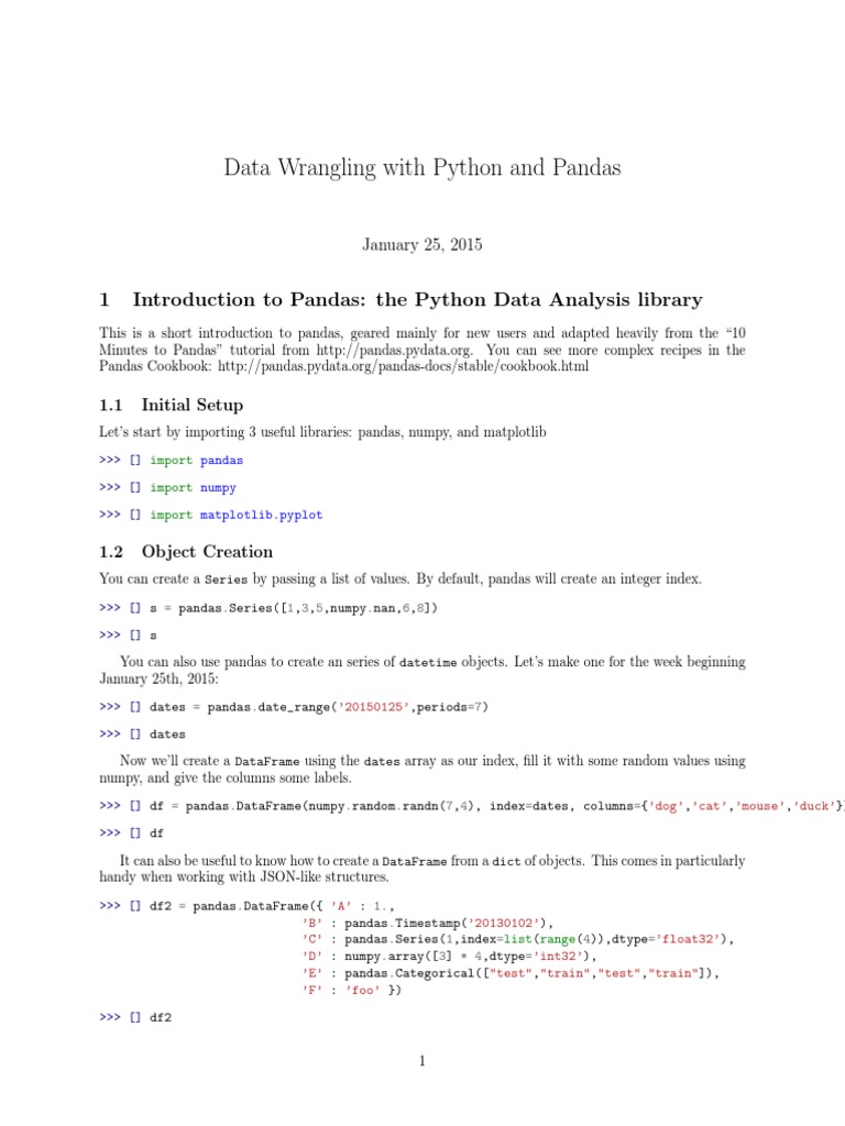 Data Wrangling With Python and Pandas | PDF