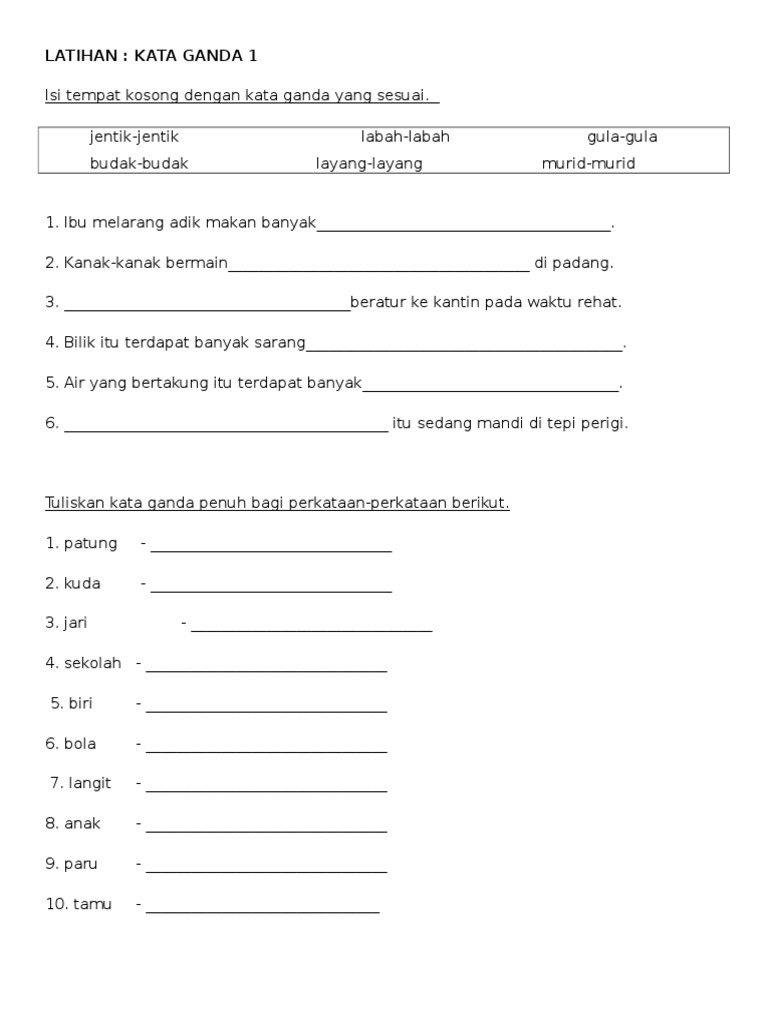 LATIHAN Kata Ganda Tahun 1,2 | PDF