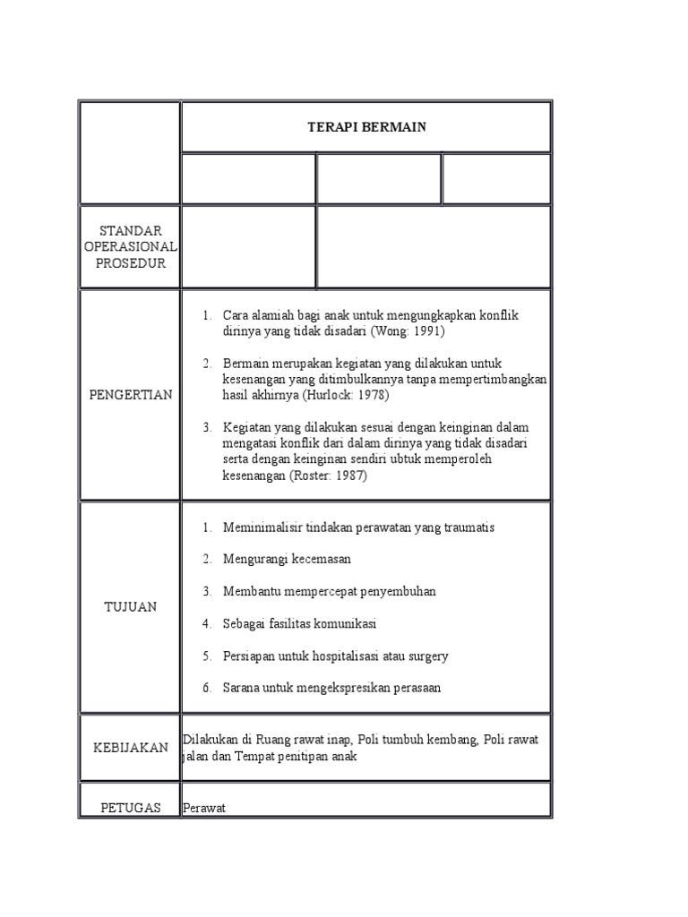 SOP Terapi Bermain untuk Anak Prasekolah | PDF
