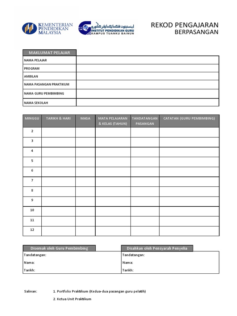 Borang Rekod Pengajaran Berpasangan | PDF