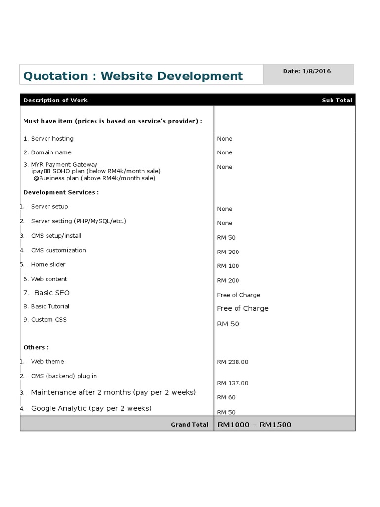 Quotation: Website Development: Date: 1/8/2016 | PDF