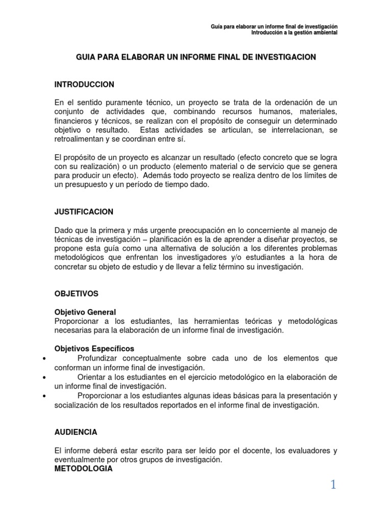 Guia Para Elaborar Un Informe Final de Investigacion | Recursos humanos ...