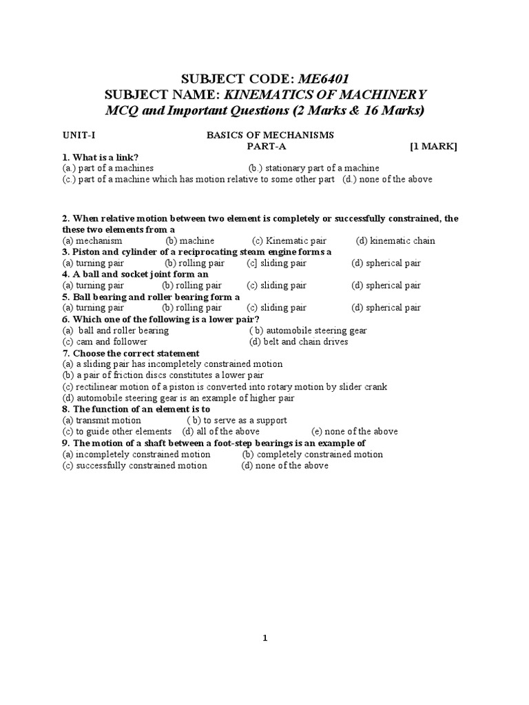 Kom MCQ With 2 Marks and 16 Marks | PDF | Gear | Belt (Mechanical)