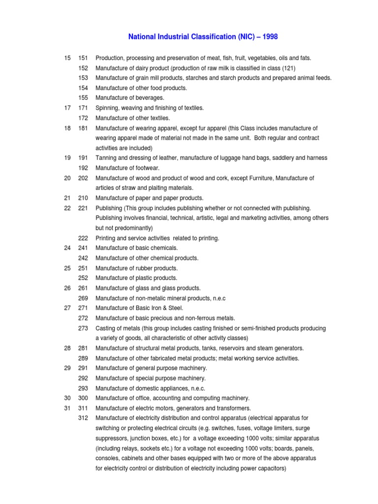 National Industrial Classification (NIC) - 1998 | PDF | Insulator ...