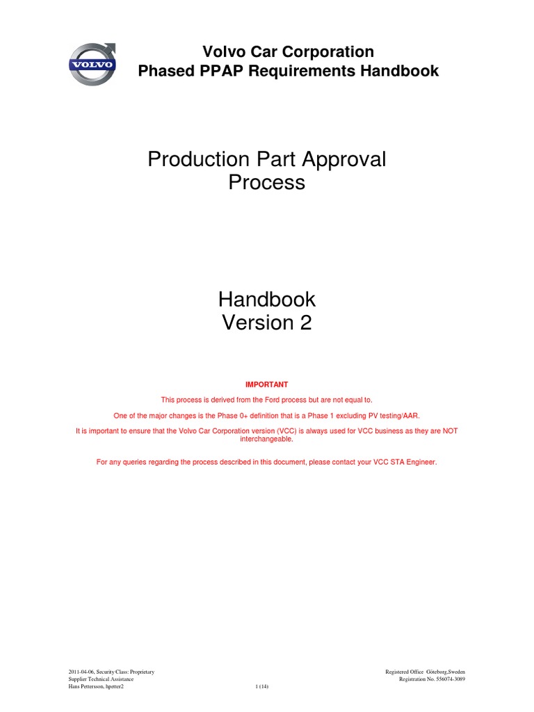 VCC Phased PPAP Requirements Handbook - V2 | PDF | Specification ...