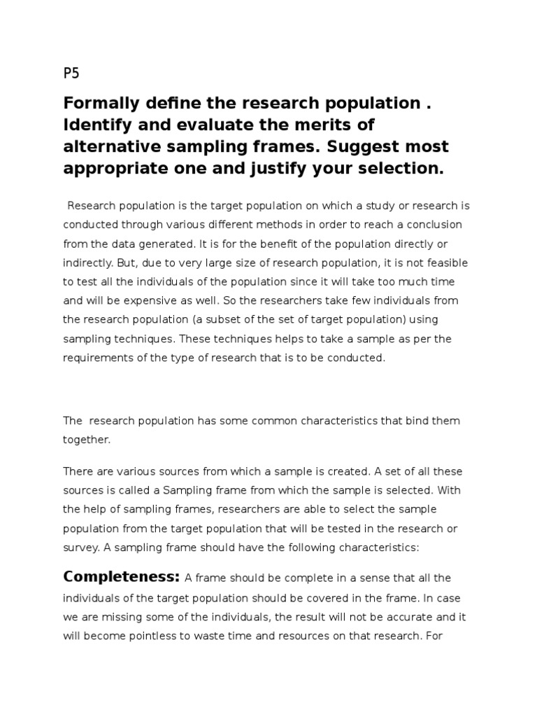 Formally Define The Research Population - Identify and Evaluate The ...