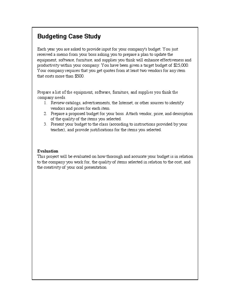 Budgeting Case Study: Evaluation | PDF
