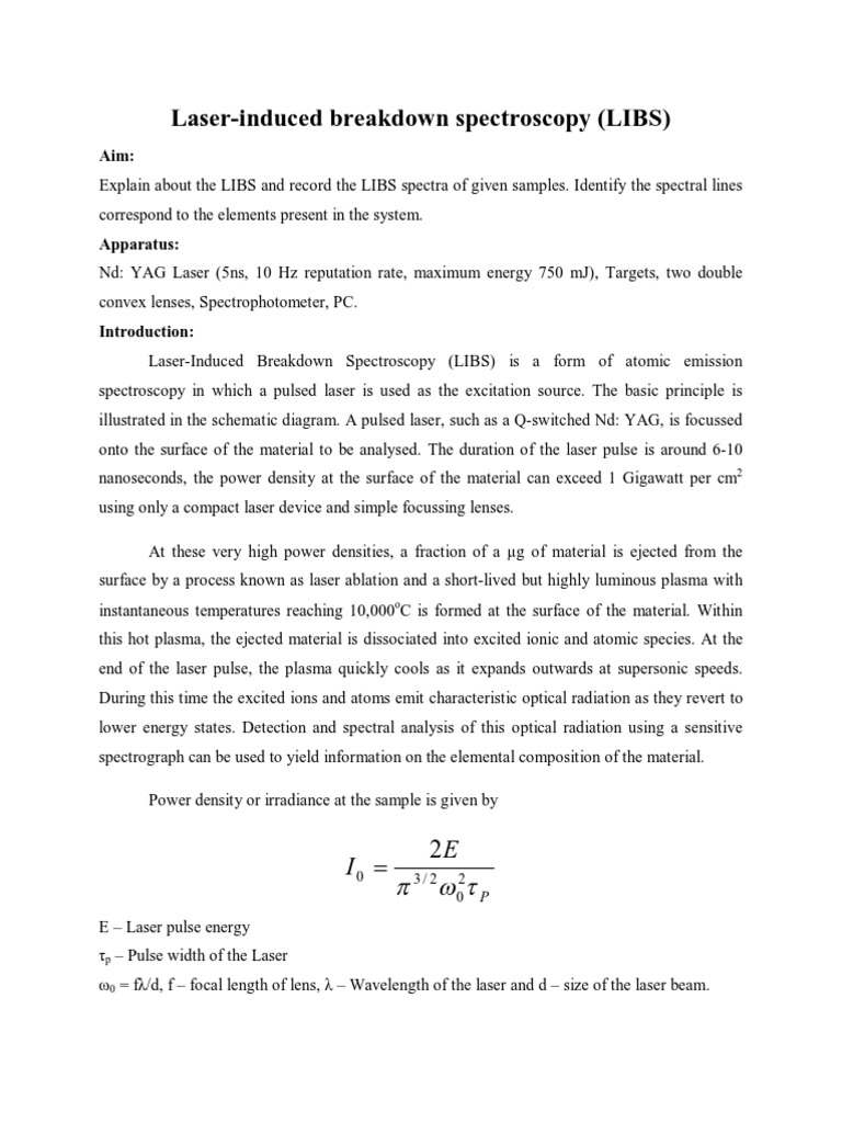 Laser-Induced Breakdown Spectroscopy (LIBS) | PDF