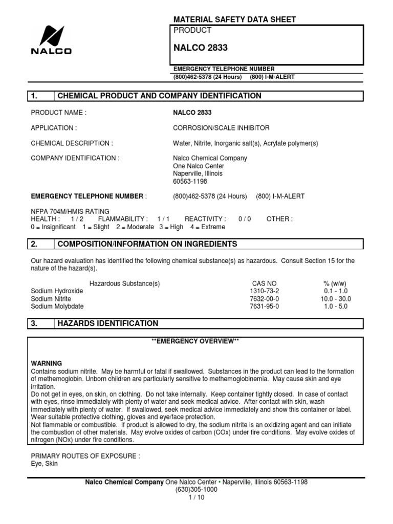 Nalco Scale' | PDF | Dangerous Goods | Toxicity