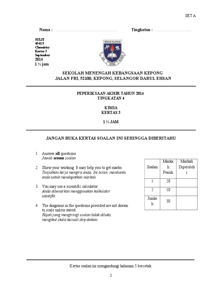 Amali Kimia Form 4 Set 2 | PDF