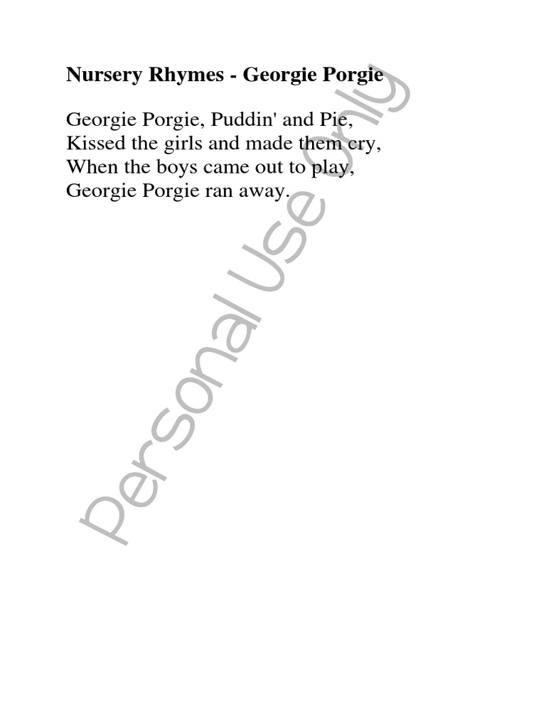 English Nursery Rhymes 10 - Georgie Porgie | PDF